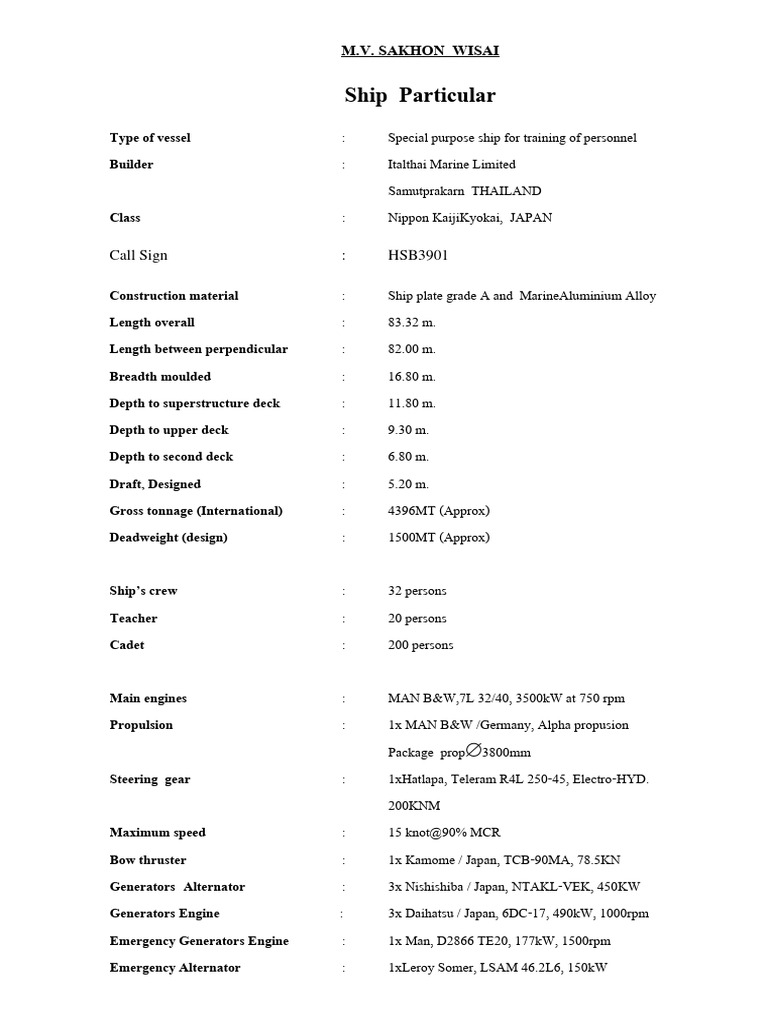 ship particular สาครวิสัย | PDF | Ships | Marine Propulsion