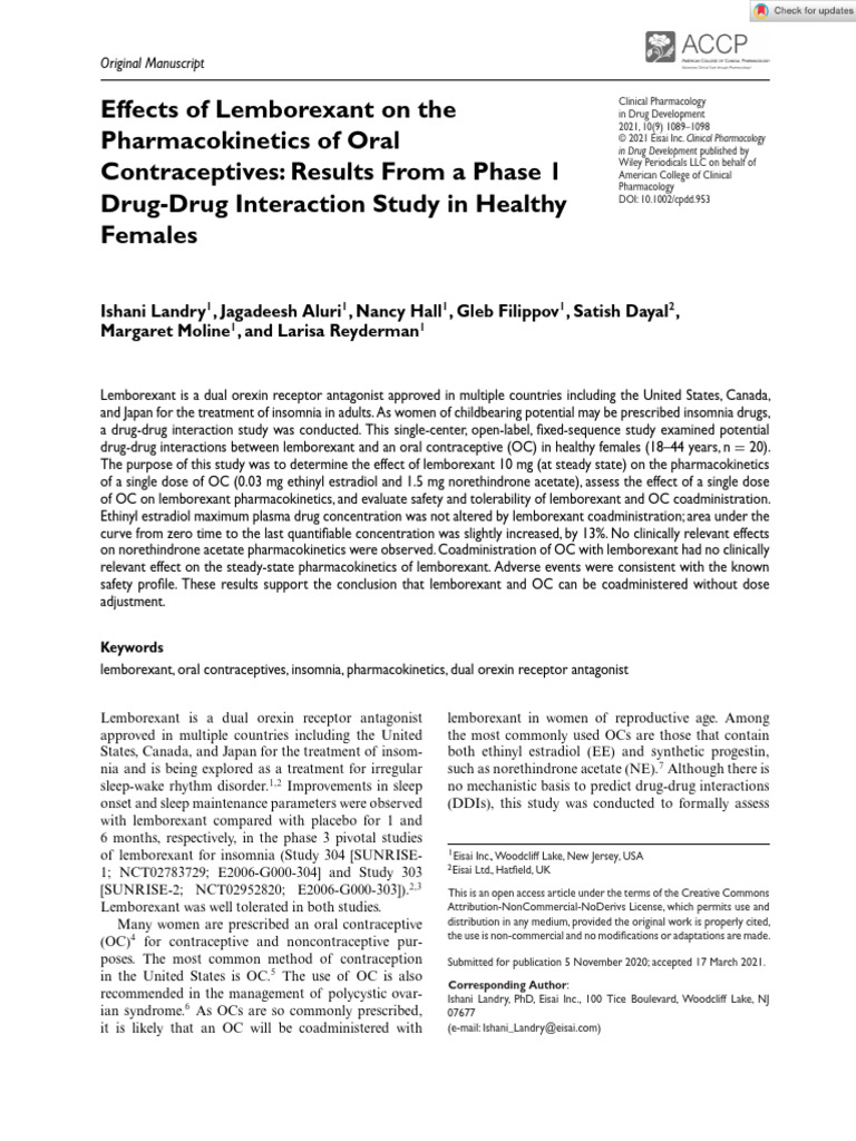 Clinical Pharm in Drug Dev - 2021 - Landry - Effects of Lemborexant on ...