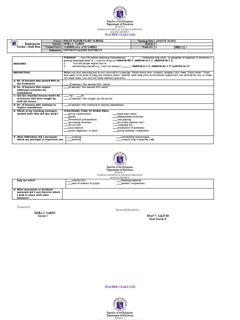 Teachers Daily Log | PDF | Teachers | Learning
