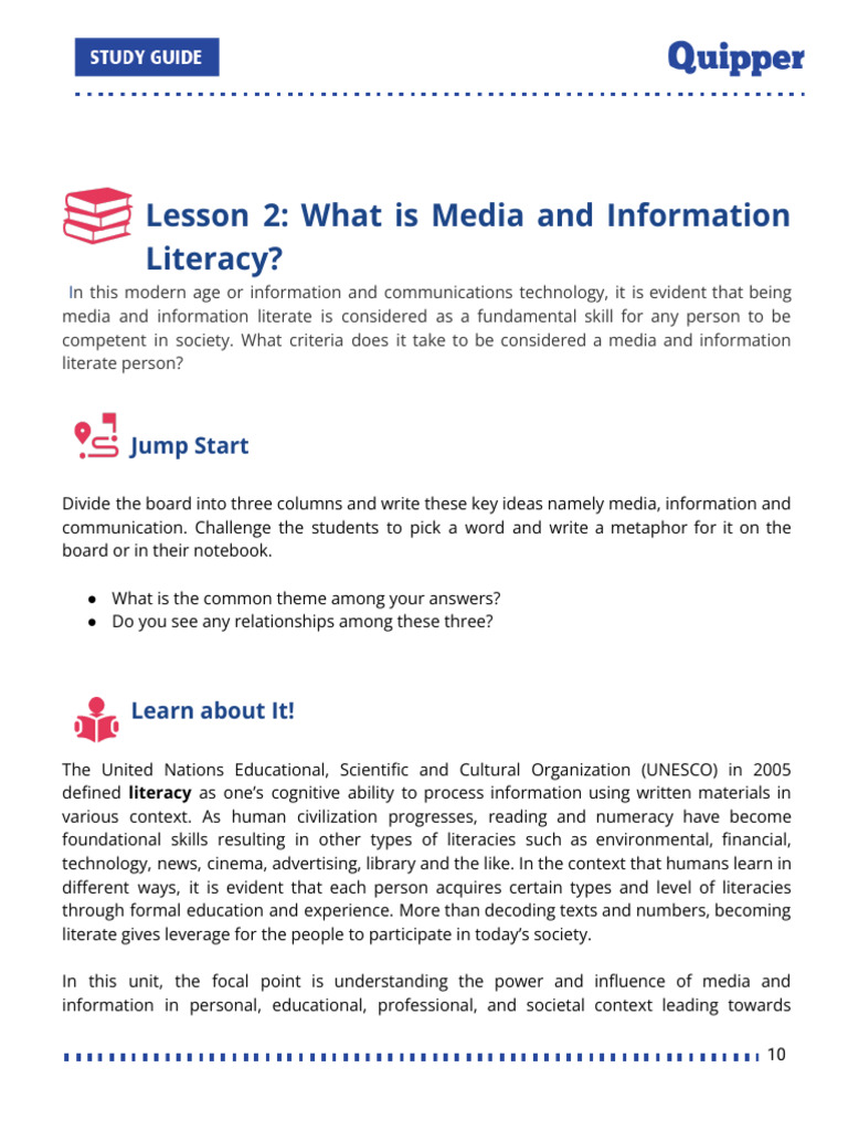 FINAL Unit 1 Introduction To Media and Information Literacy 3 Topics 1 ...