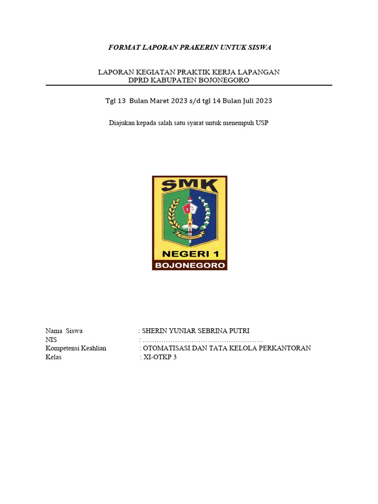 Format Laporan Kegiatan Praktek Kerja Industri | PDF