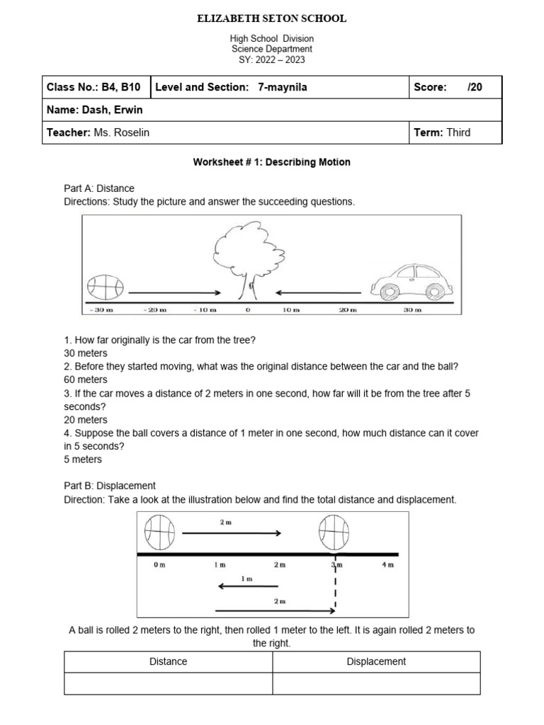 Students Copy of Worksheet #1 - Describing Motion | PDF | Speed | Velocity