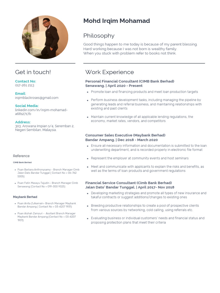 Resume - Mohd Irqim Bin Mohamad | PDF | Loans | Banking