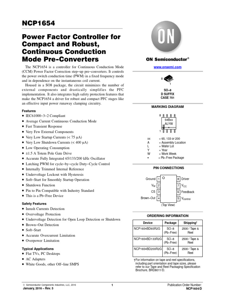 NCP1654 ONSemiconductor | PDF | Amplifier | Hertz