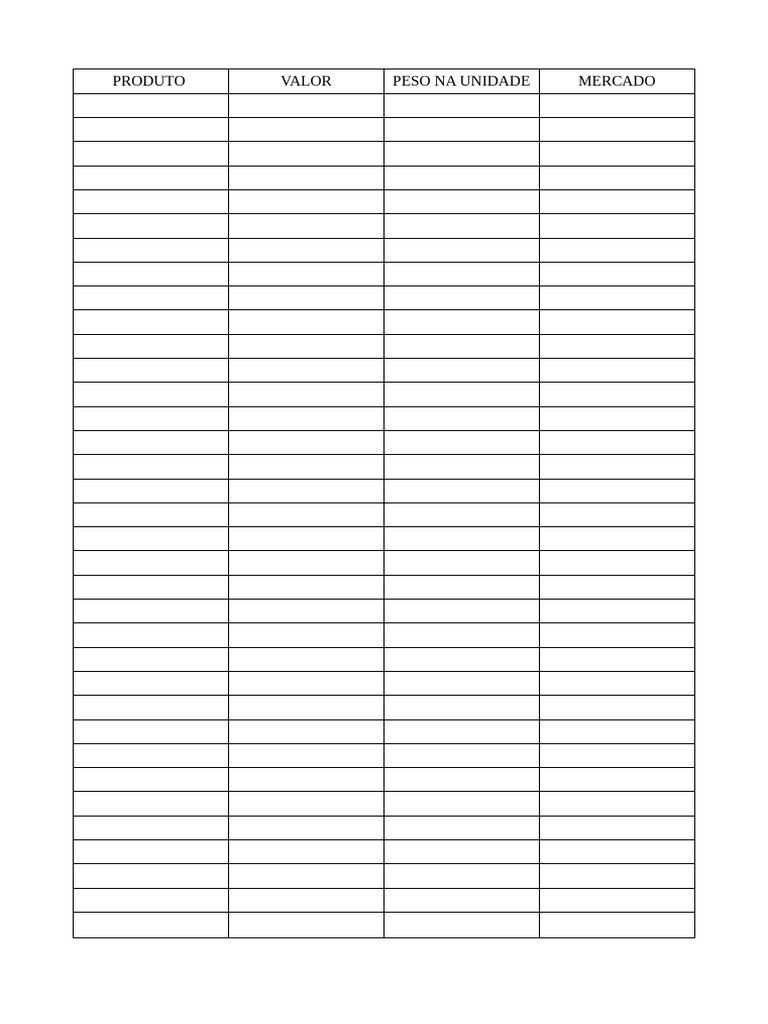 Planilha em Branco | PDF