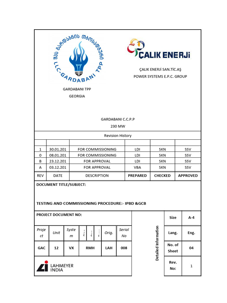 IPBD & GCB Commissioning Procedure | PDF | Electrical Engineering ...