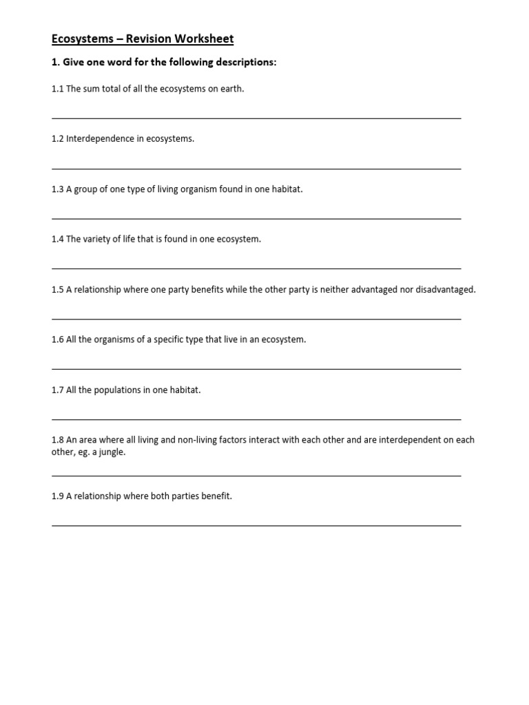 GR 8 NS Ecosystems Revision Worksheet | PDF