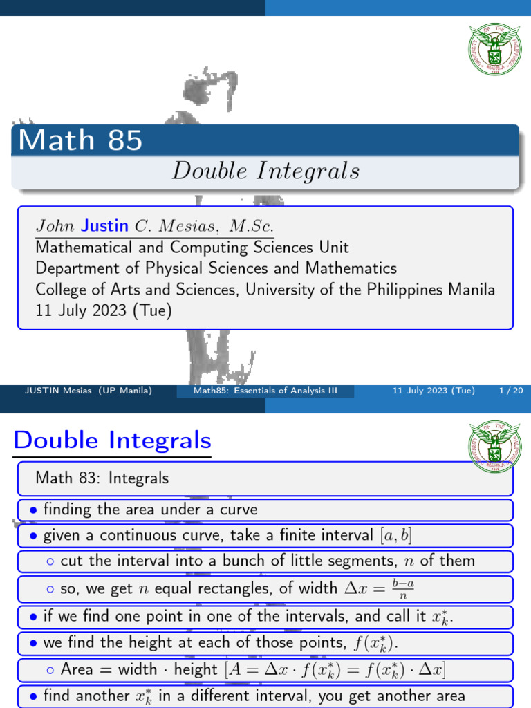 Math 85 Double Integrals | PDF | Integral | Interval (Mathematics)