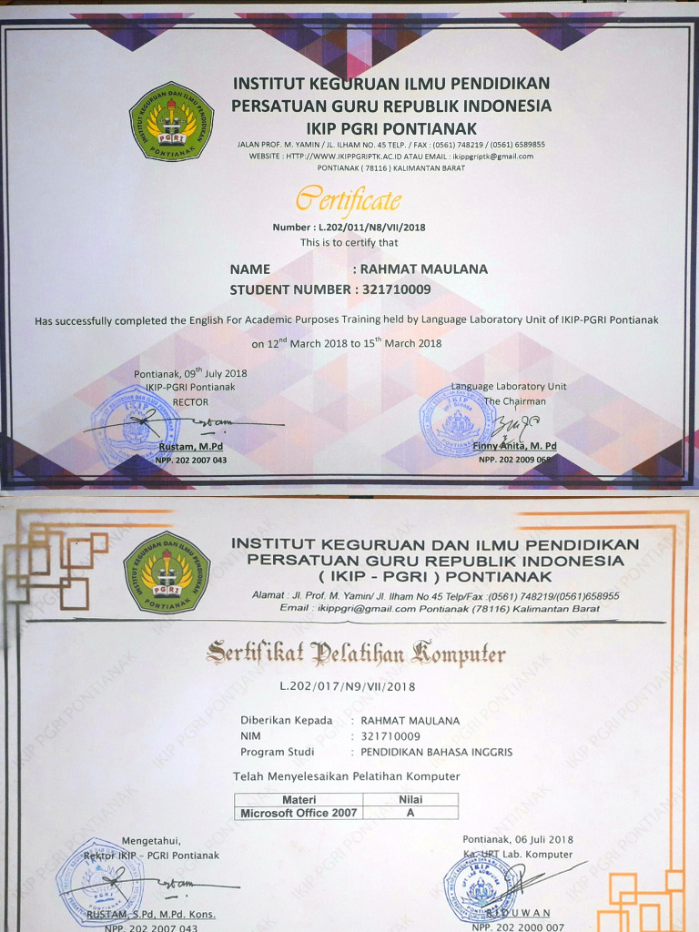 Sertifikat Pelatihan | PDF