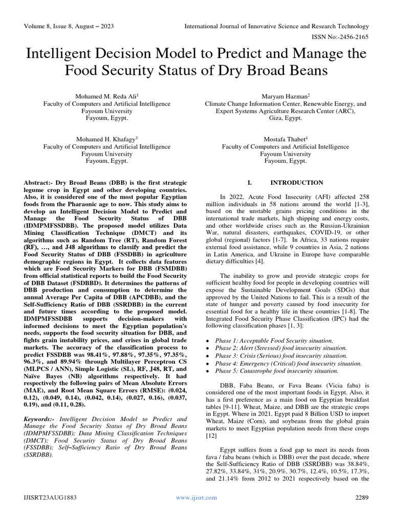 Intelligent Decision Model To Predict and Manage The Food Security Status of Dry Broad Beans ...