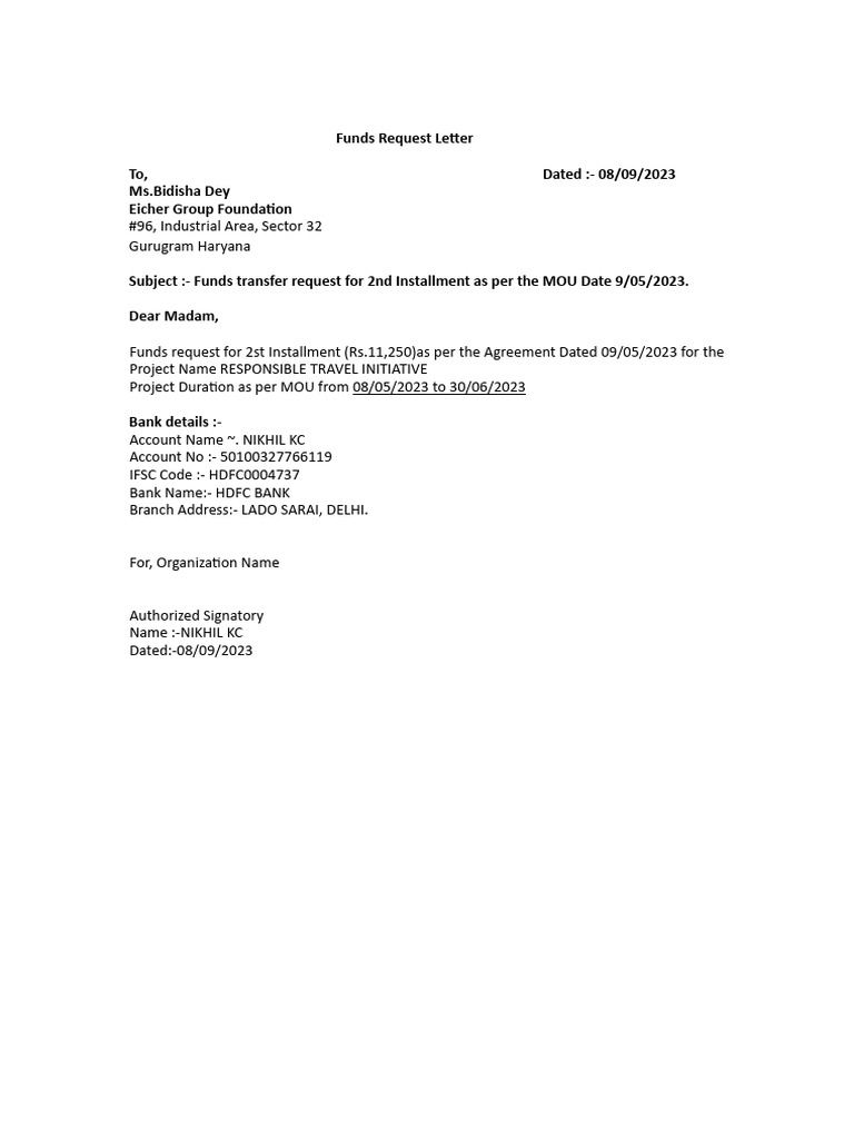 Fund Request Letter | PDF