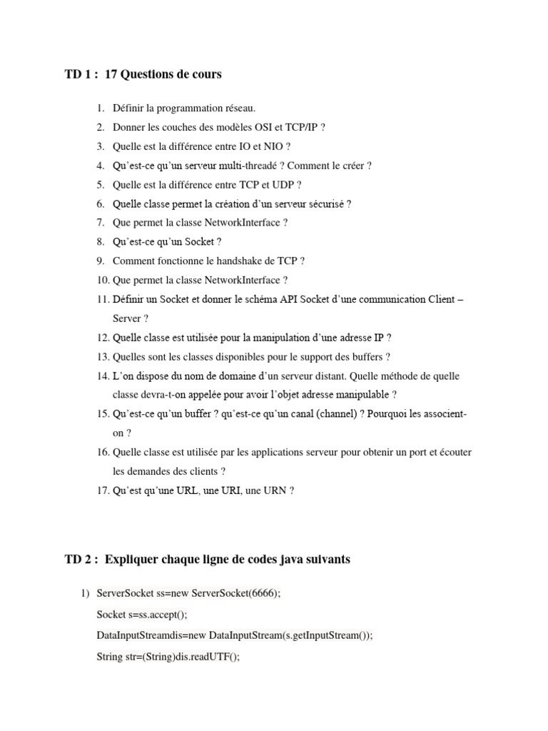 Preparation Examen Programmation Reseau | PDF | Architecture de réseau ...