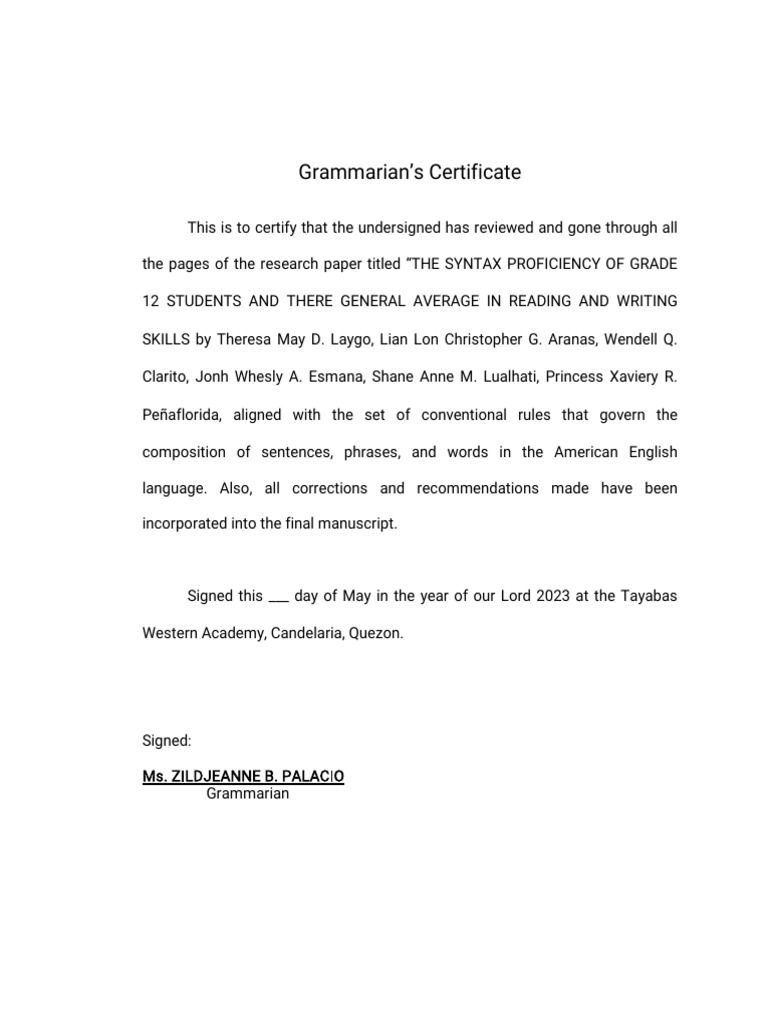 Letter Certificate of Grammarian-1 | PDF