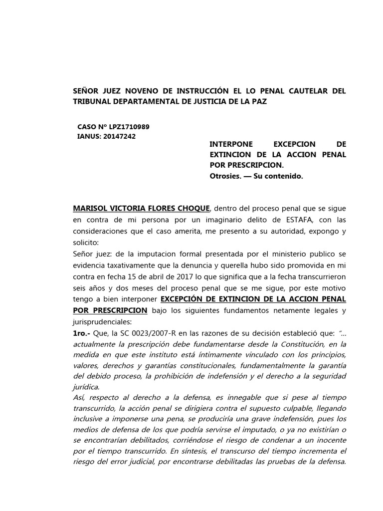Excepcion de Extincion de La Accion Penal Por Prescripcion | Descargar ... Excepcion de Extincion de La Accion Penal Por Prescripcion | Descargar ...