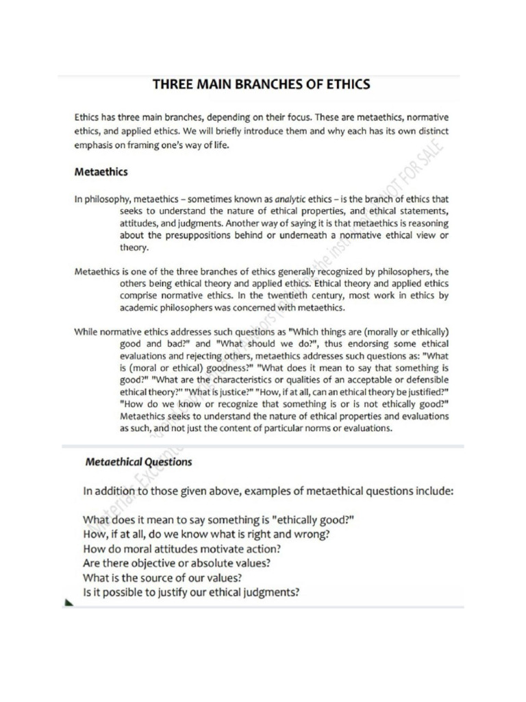 3 Main Branches of Ethics | PDF