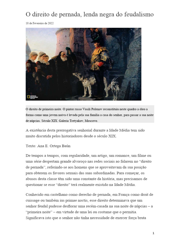 O Direito de Pernada - Primeira Noite | PDF | Feudalismo | Idade Média