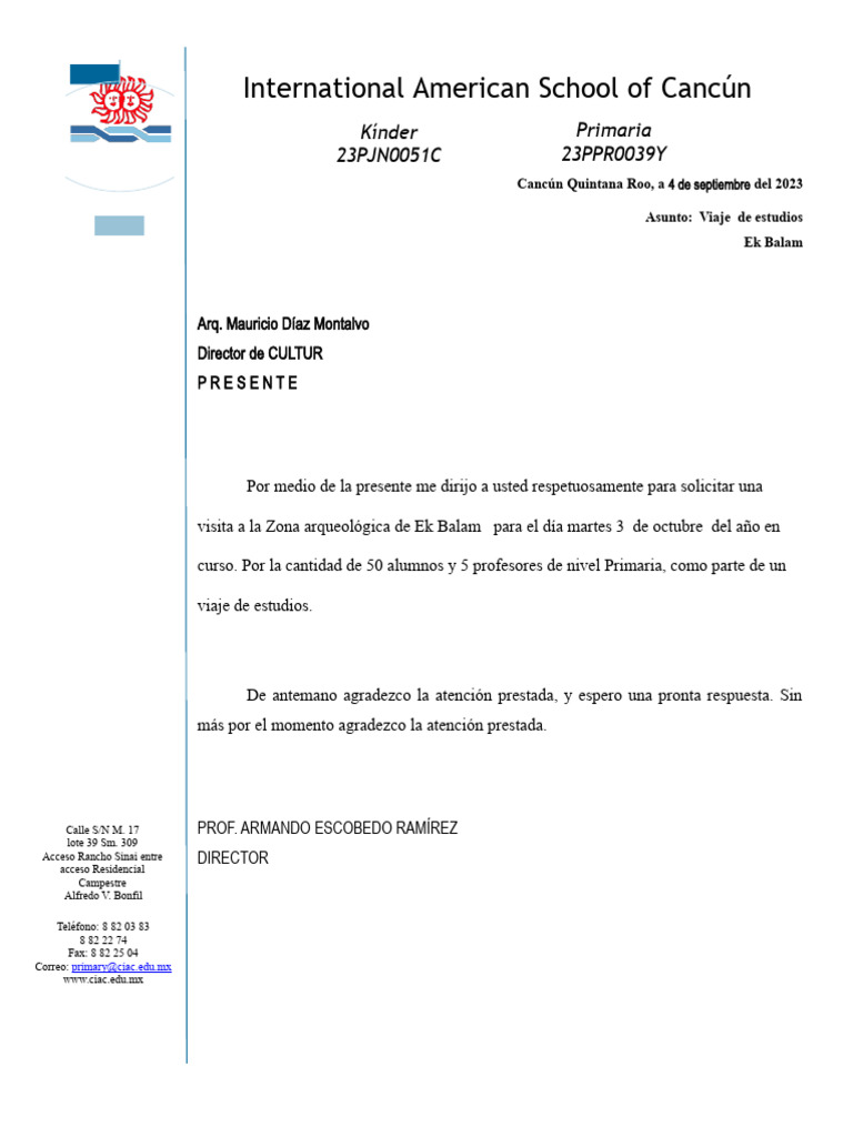 Oficio Viaje Ek Balam | PDF