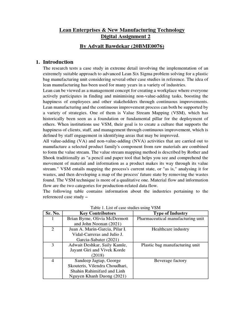Case Study For Application of A Lean Tool (DA2) | PDF | Lean Manufacturing | Inventory