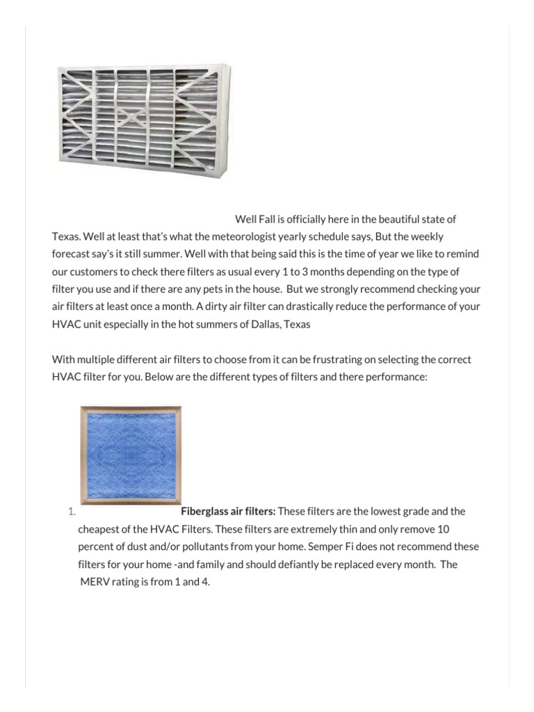 HVAC Filter Types and Maintenance Tips | PDF | Filtration | Tools
