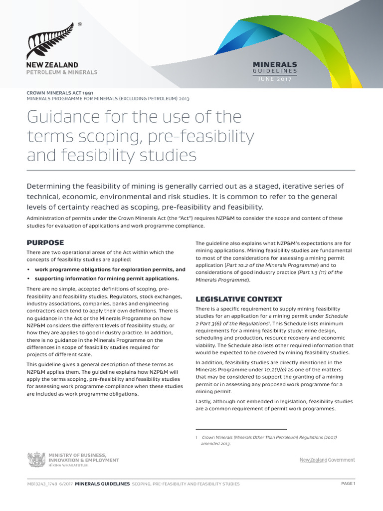 NZ Guideline-Scoping-Pre-Feasibility | PDF | Feasibility Study | Mining