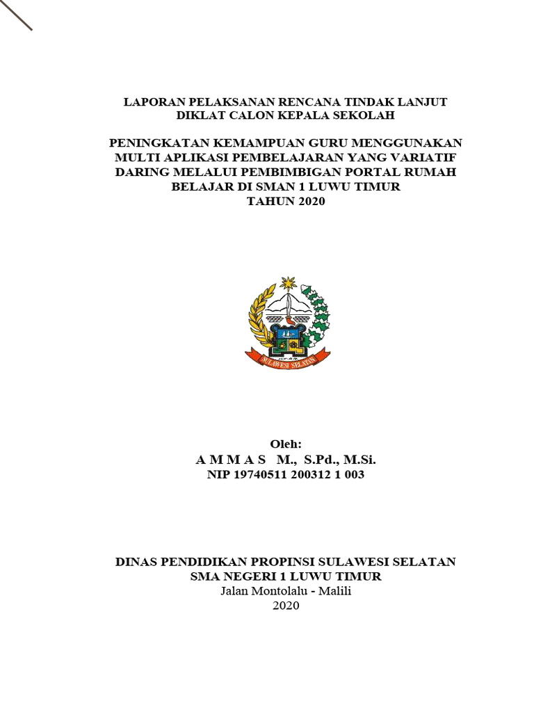 Contoh 1 Laporan RTL RPK PK Diklat Cks 2020 PDF | PDF