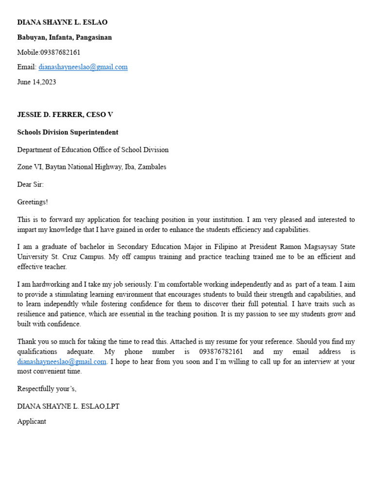 Application Letter | PDF