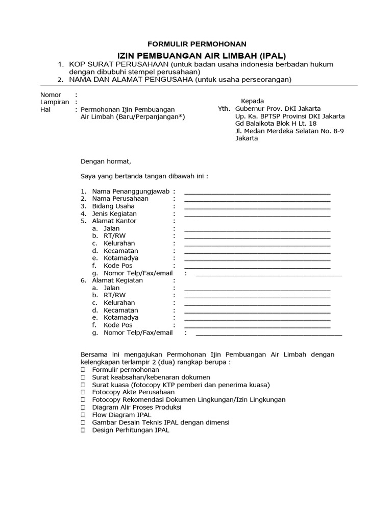Formulir Permohonan Ipal | PDF