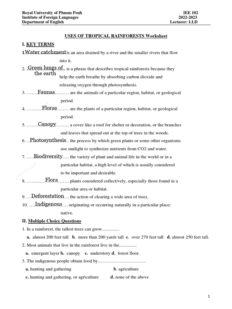 IEE Chapter 3 Worksheet 2 (Pp. 80-93) | PDF | Rainforest | Deforestation