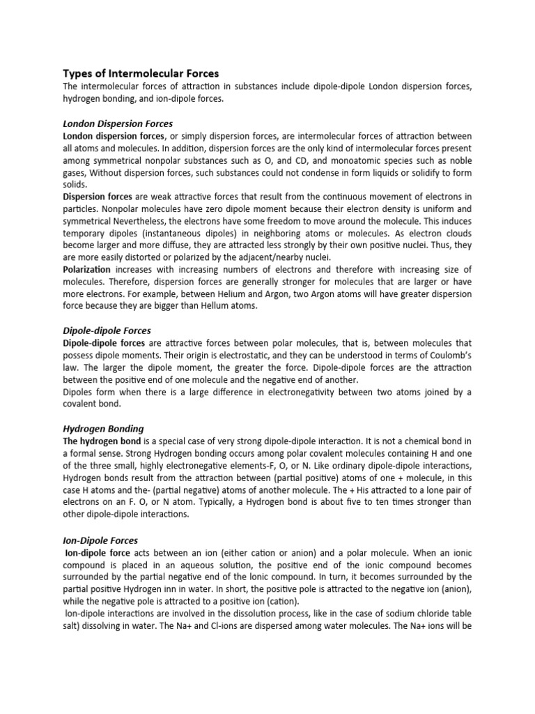 Types of Intermolecular Forces Explained | PDF | Evaporation ...