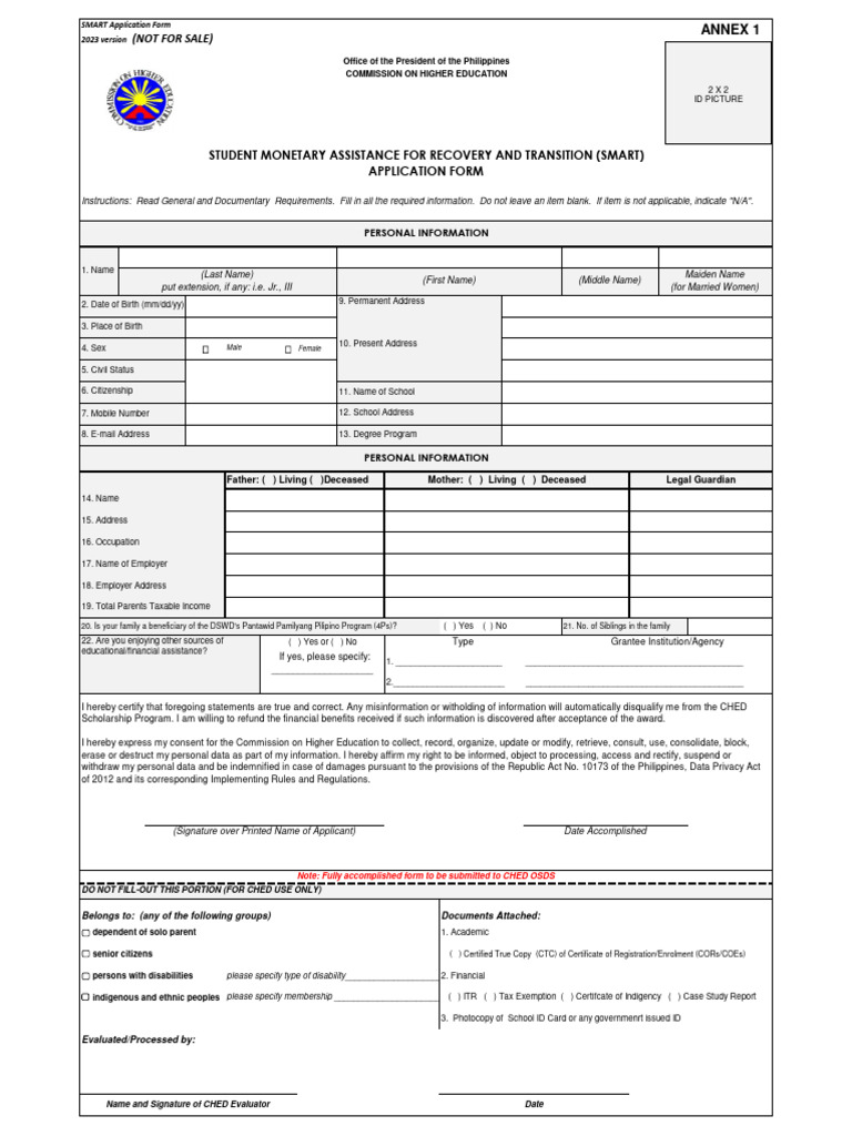 Smart Ched Application Form Cong Puno Pdf Government Justice