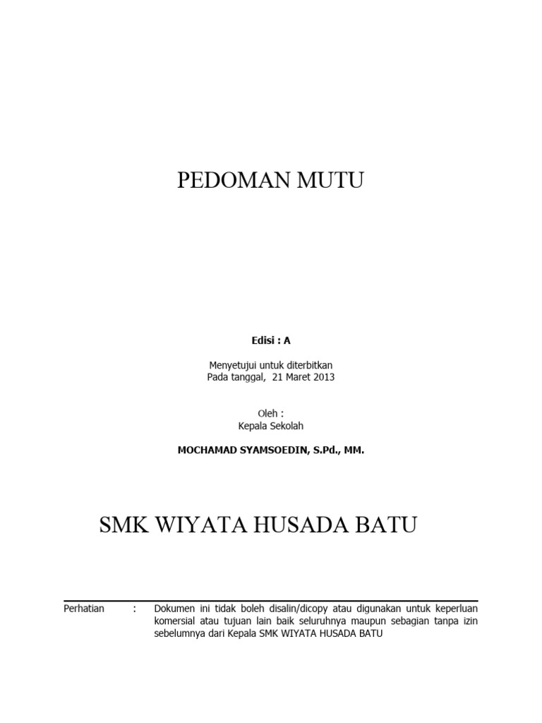 Pedoman Mutu ISO 9001:2008 SMK | PDF