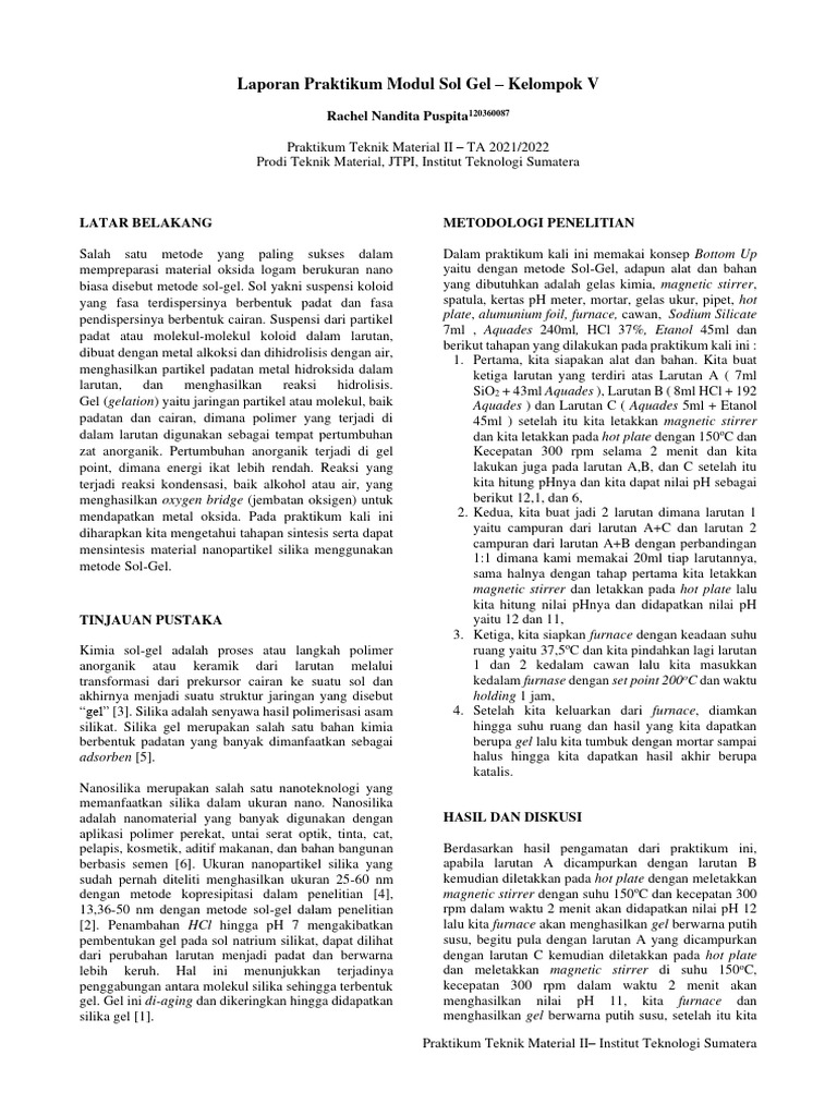 Praktikum Sol Gel | PDF | Sains & Matematika