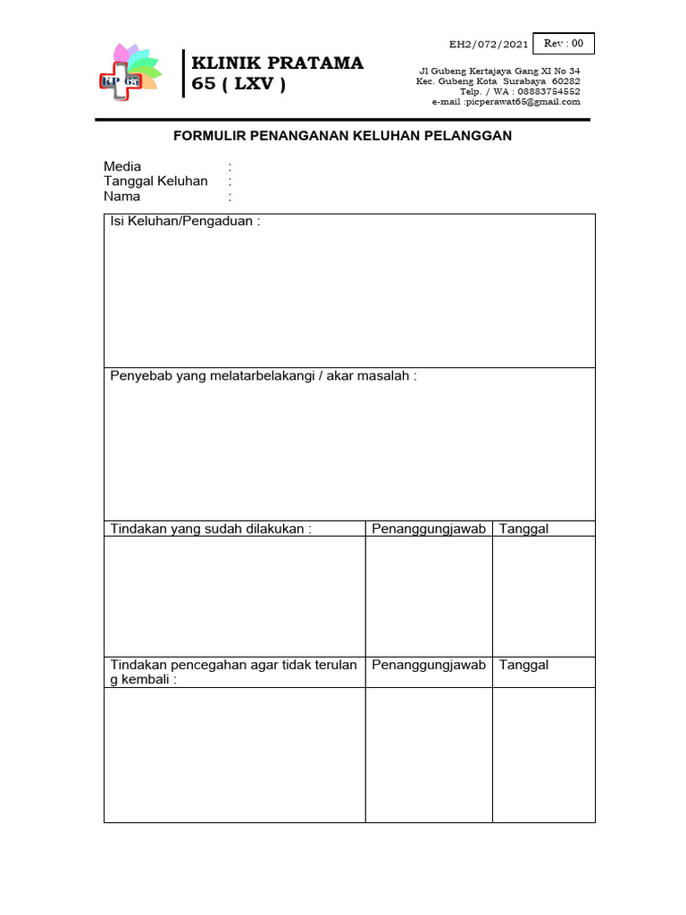 Formulir Penanganan Keluhan | PDF