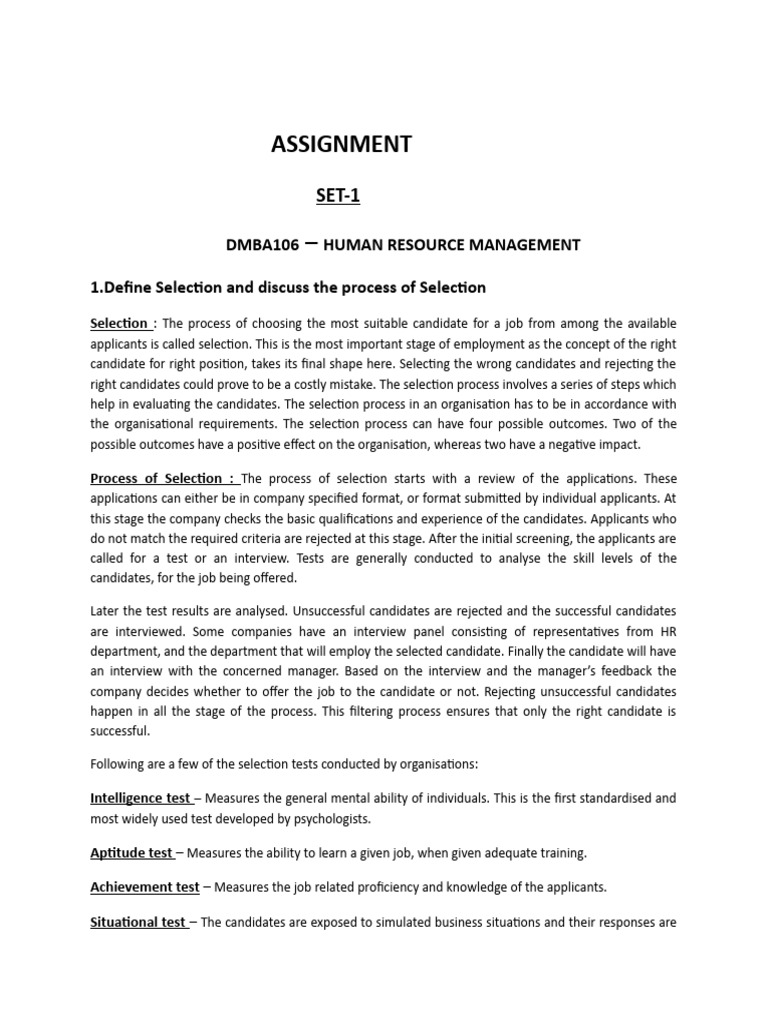 Selection Process in Human Resource Management | PDF | Performance ...