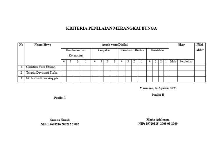 Kriteria Penilaian Merangkai Bunga | PDF