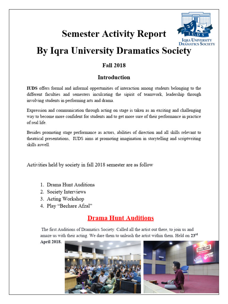 Fall 2018 Audition and Activity Report | PDF | Play (Theatre) | Audition