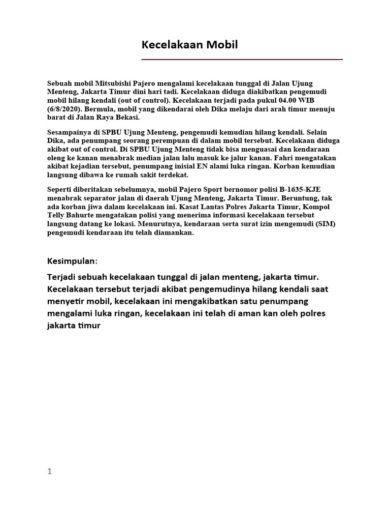 Kecelakaan Mobil | PDF