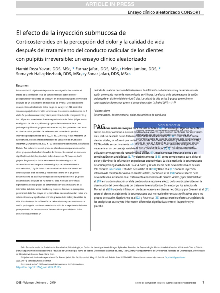 The Effect of Submucosal Injection of Corticosteroids on Pain ...