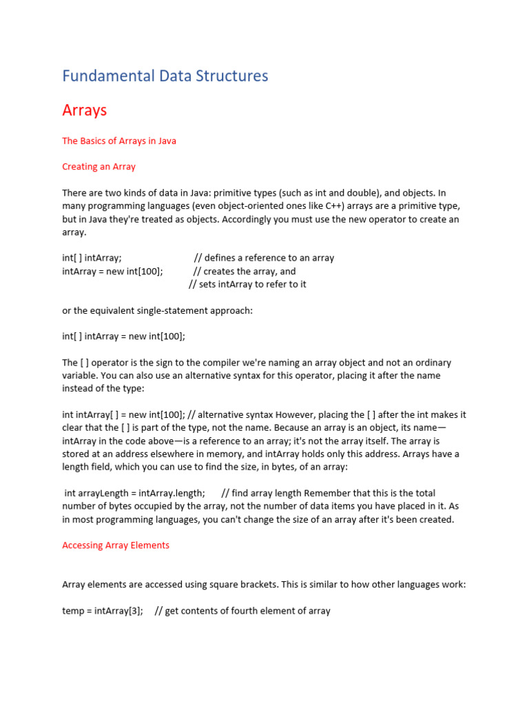 Basics In Java Array Pdf Data Type Integer Computer Science