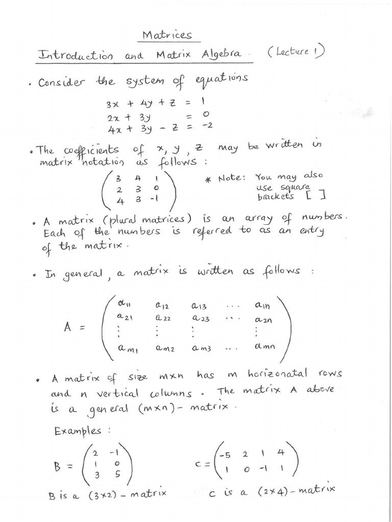Matrices Lecture 1 | PDF