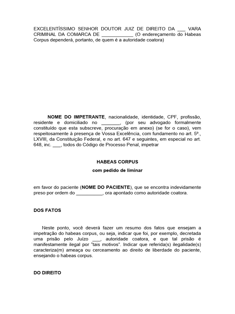 Modelo Editavel de Habeas Corpus | PDF