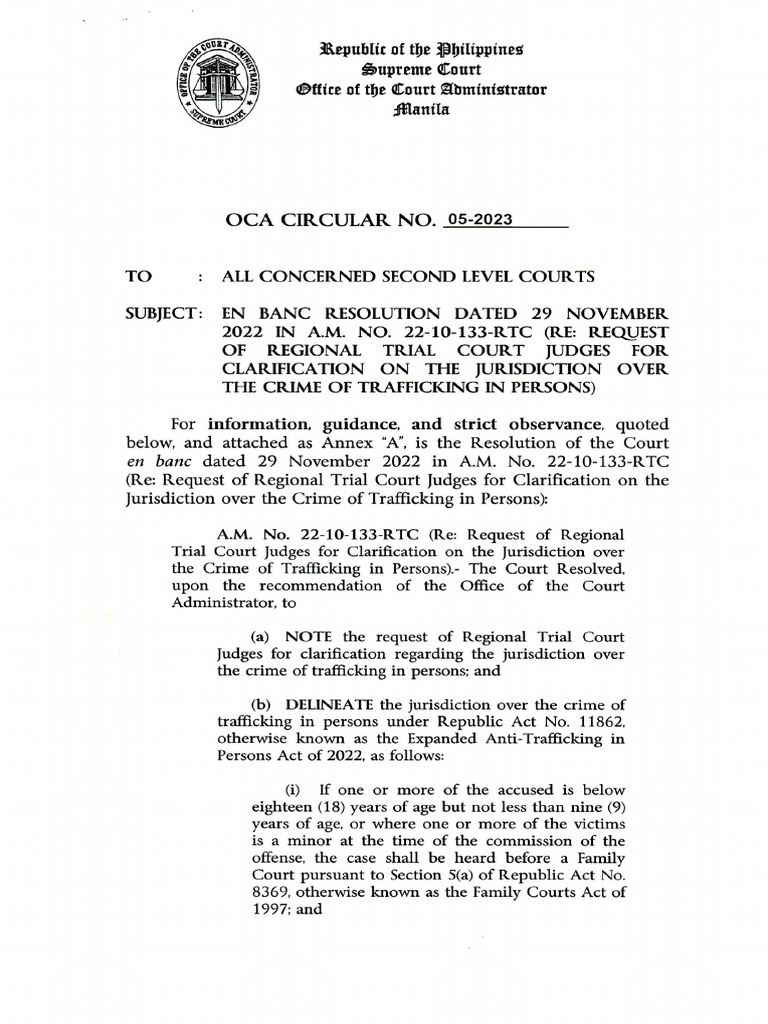 OCA Circular | PDF | Jurisdiction | Human Trafficking