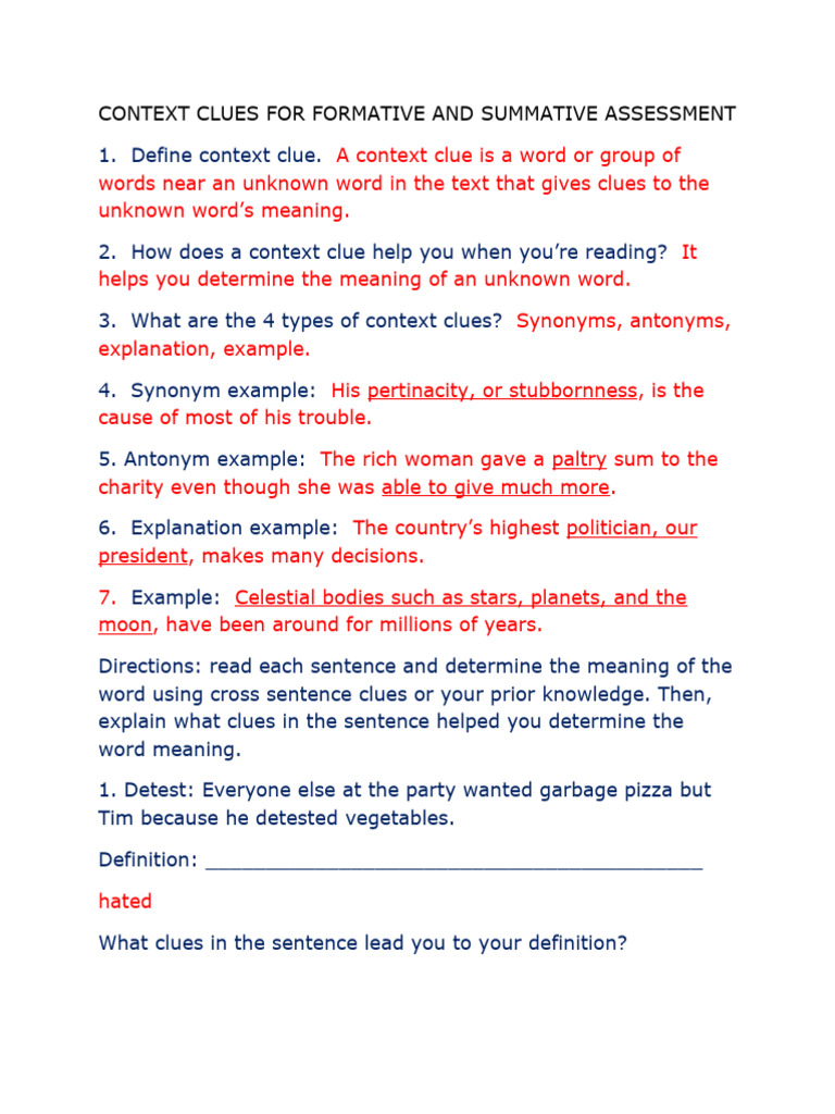 Context Clues For Formative and Summative Assessment | PDF