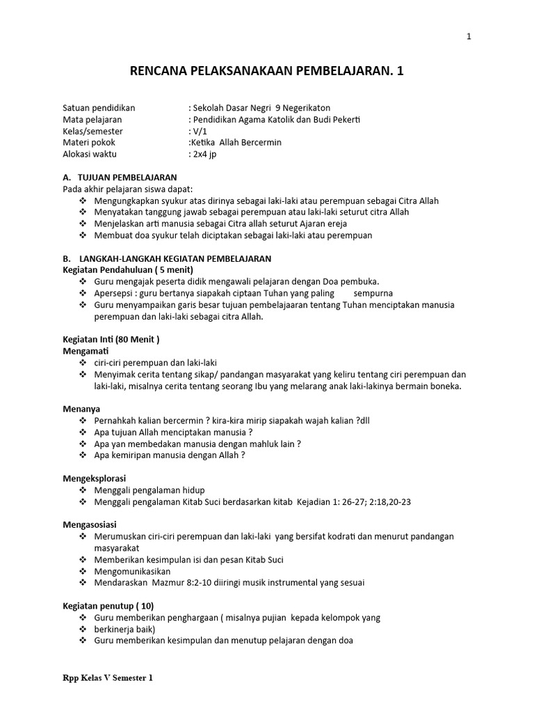 RPP Kelas V Semester 1 | PDF