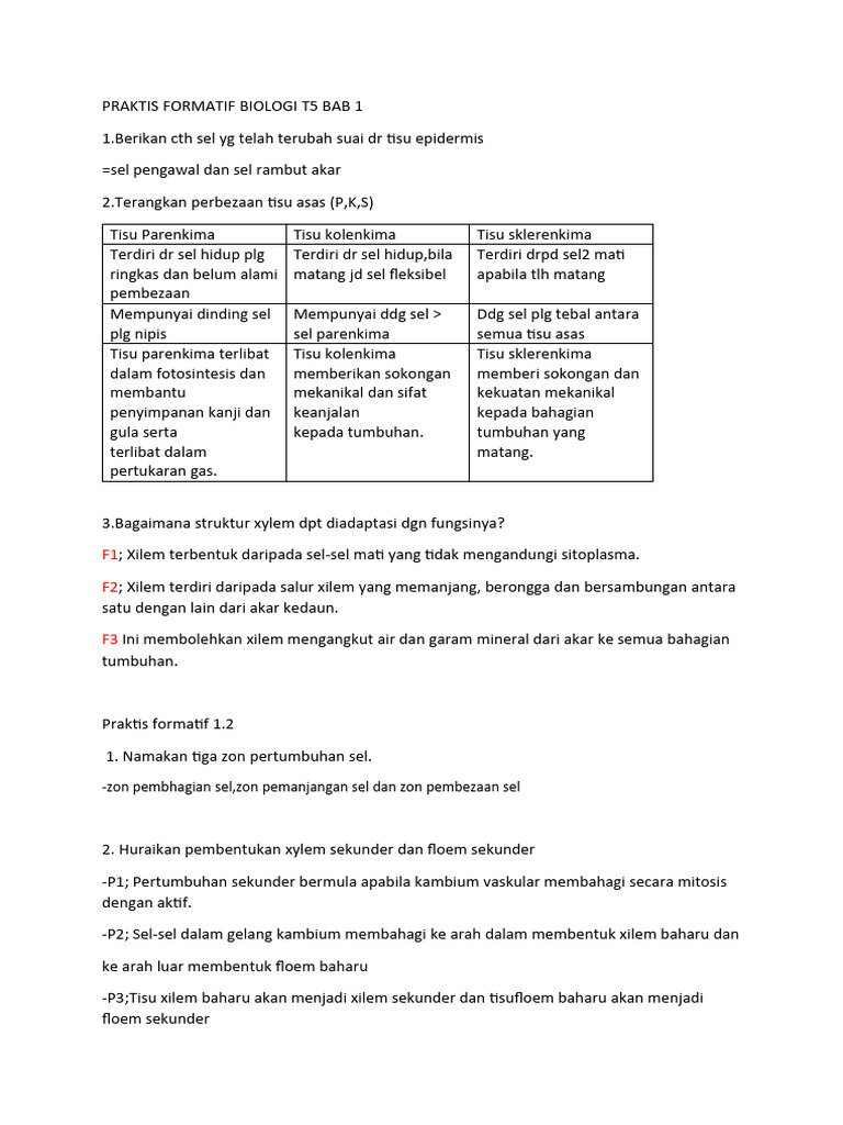Praktis Formatif Biologi t5 Bab 1 | PDF