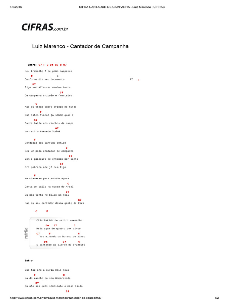 Cifras de "Cantador de Campanha" | PDF