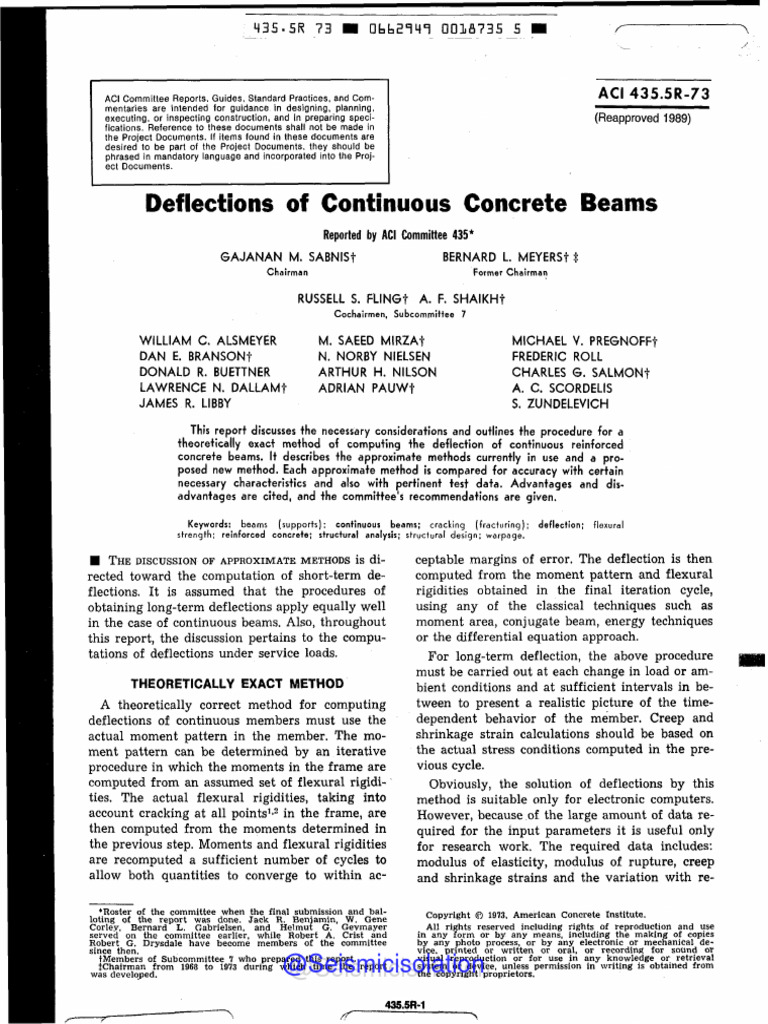 ACI 435.5R-73 R1989 Deflections of Continuous Concrete Beams | PDF ...