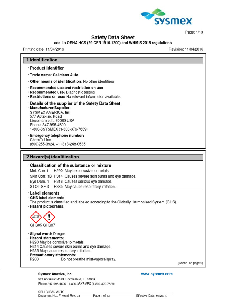 Cellclean Auto Safety Data Sheet English | PDF | Occupational Safety ...