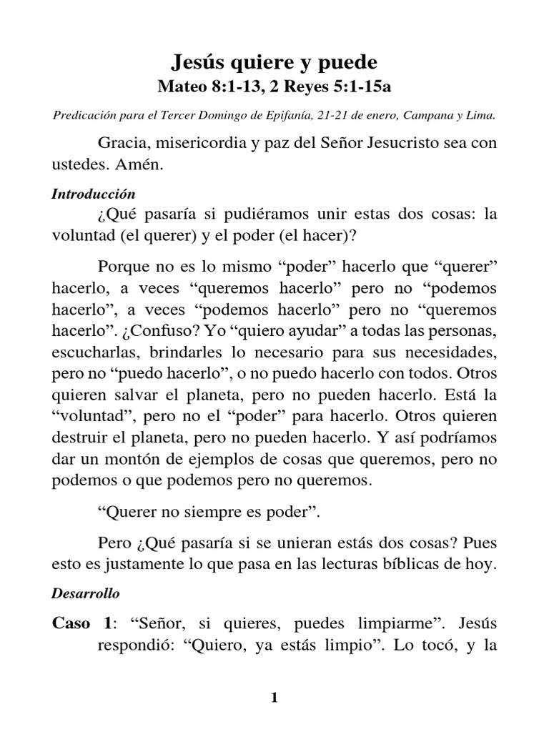Jesús: Querer y Poder en Mateo 8 | PDF | Pecado | Jesús