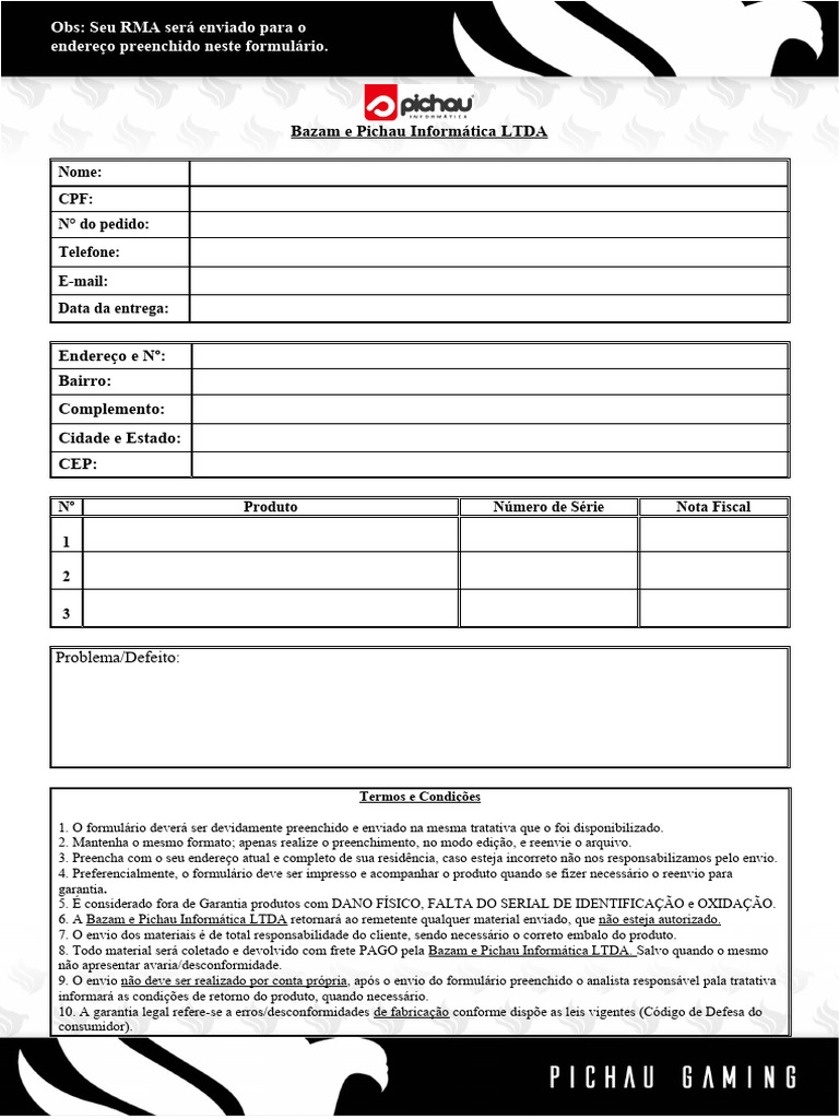 Formulário Atualizado - Pichau Gaming | PDF